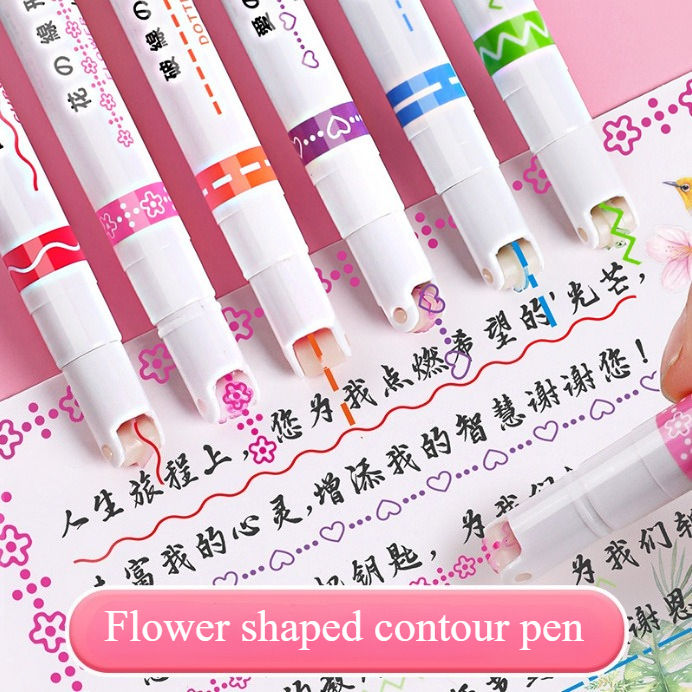 6pcs Line Shaped Highlighter Roller Tip Curve Liner Marker Pens ...