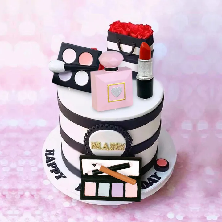 4Pcs Cosmetics Cake Decoration Lipstick Eye Shadow Perfume Powder Set ...