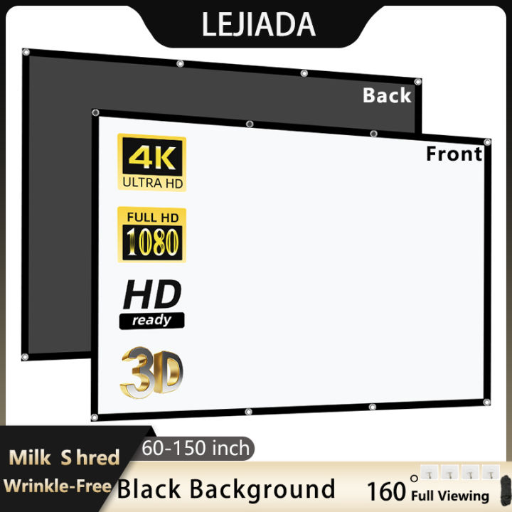 LEJIADA Projector Screen 60-150inch White Milk Shred Black Background ...