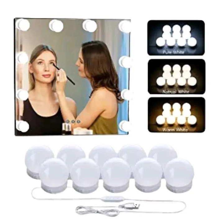 pack of 10 led makeup mirror light bulb , 3 tone light , desktop ...