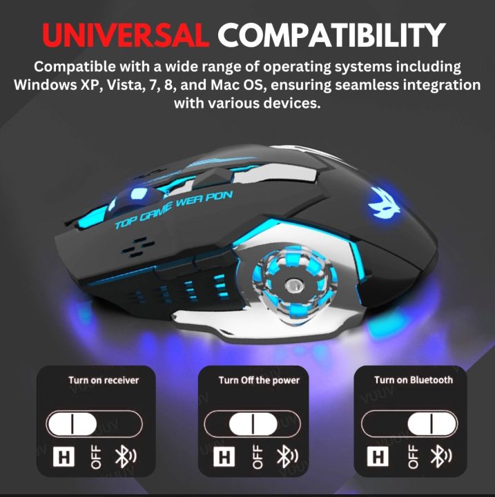 2.4GHz and Bluetooth Chargeable Wireless Gaming Mouse With RGB Lights ...