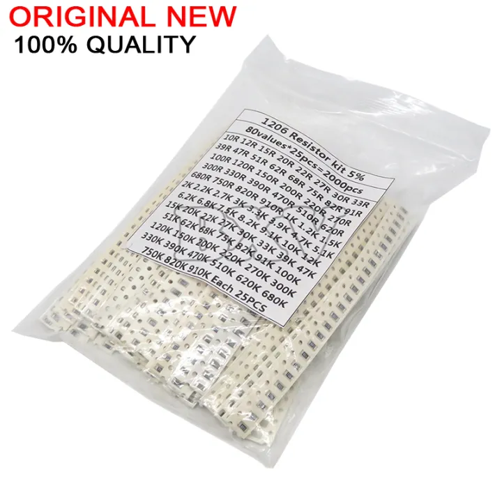 2000PCS 10ohm-910K ohm 1206 SMD Resistor Kit Assorted Set 5% 80Values ...