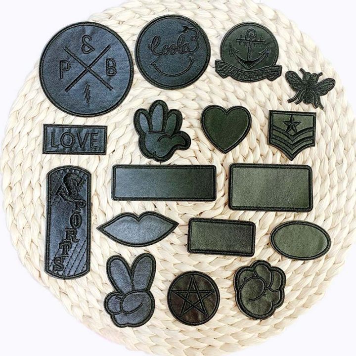 5PCS/Leather Patch Black Applique Stick On Patches,Embroidery Badges ...