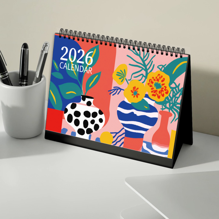 1pc 2026 Calendar,Retro Floral Illustration,Abstract Art Style,Standing ...