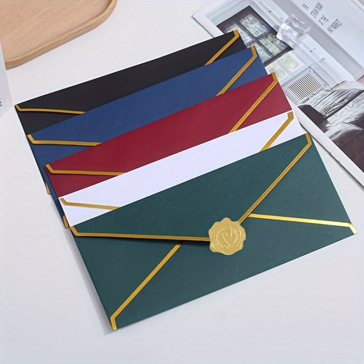 10/1 Pcs Luxury Envelope Kit (5 Colors) with Gold Foil Stickers ...