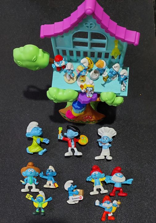 SET OF SMURFS AND THEIR HOUSE ( 10 midium ACTION SMURFS FIGURES , 8 ...