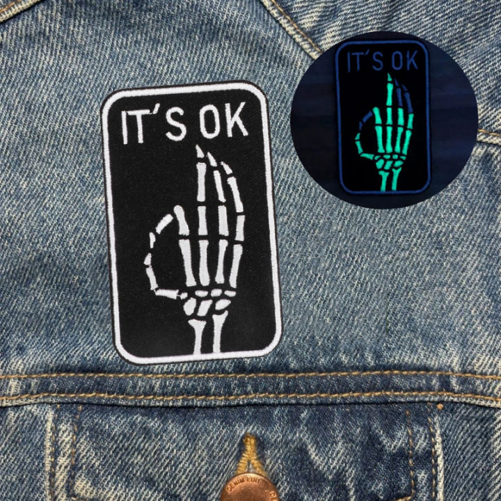 1PC It's OK Luminous Embroidered Patch Punk Skull Gothic Badge Gift ...