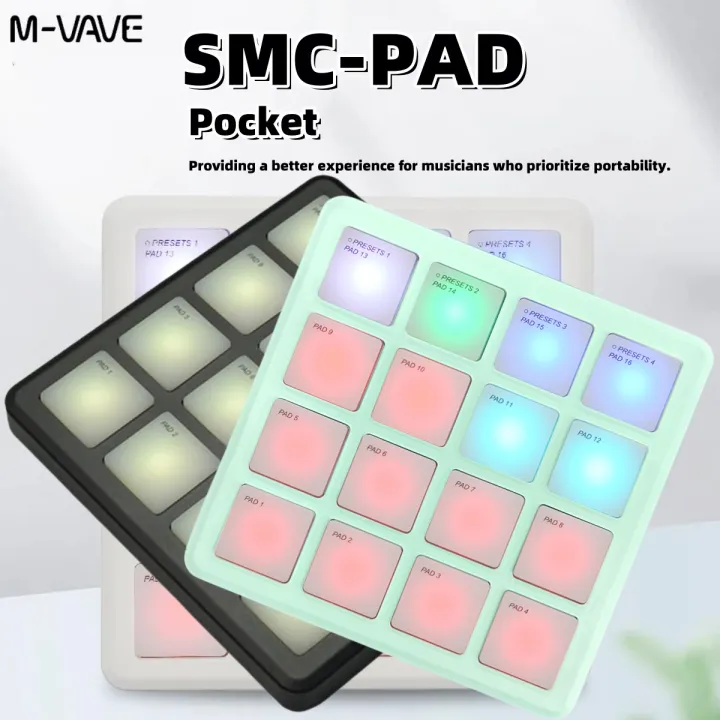 M-VAVE SMC-PAD Pocket Wireless MIDI Controller with 16 Strike Pads USB ...