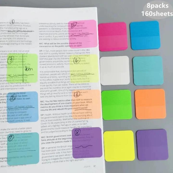 8 Colors 160 Sheets Transparent Sticky Note Memo Pad Scrapes Stickers ...