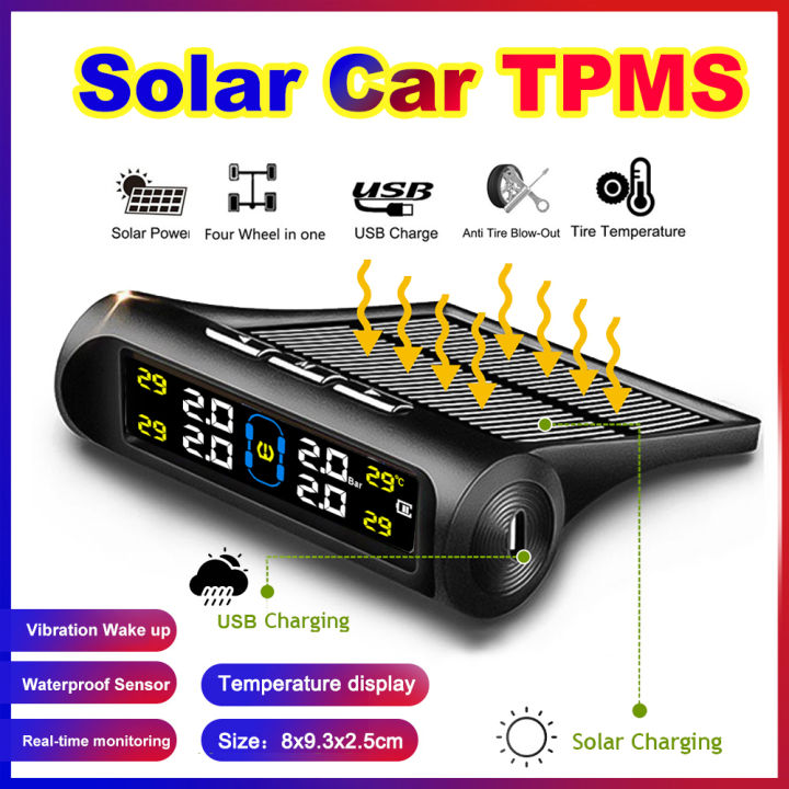 Solar Power TPMS Car Tire Pressure Alarm Monitor System Auto Security Alarm Systems Tyre ...