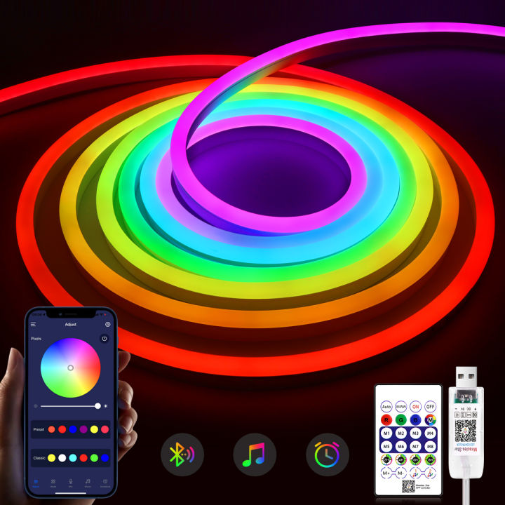 5V USB RGBIC Neon LED Strip WS2812 Fairy Dream Color RGB LED Neon Rope ...