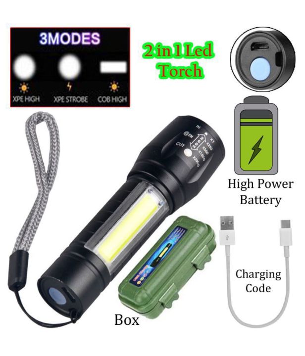 RECHARGEABLE METAL Body LED Torch light with charging cable | Daraz.pk