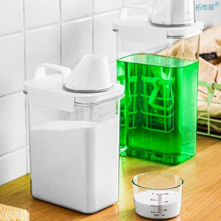 Refillable Laundry Detergent Dispenser Powder Storage Box Clear Washing ...