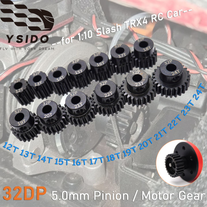 YSIDO 32DP M0.8 5.0mm Hardened Steel Metal Pinion 12T-24T Motor Gear for 1:10 Slash TRX4 RC ...