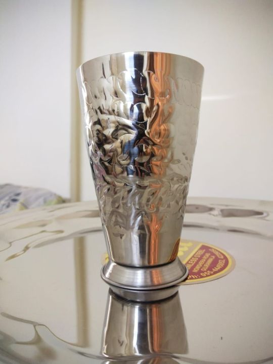 customized hand made stainless steel lassi glass with beautiful hand ...