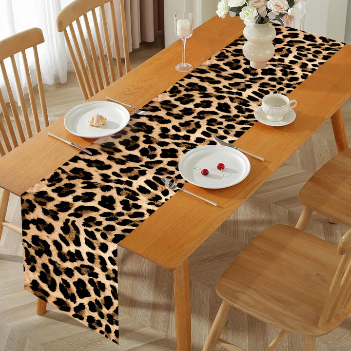 Animal Leopard Print Table Runner Cow Cheetah Table Cover Jungle Safari ...