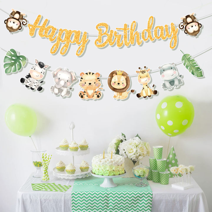 Animal Banner Jungle Safari Happy Birthday Party Decorations for Kids ...