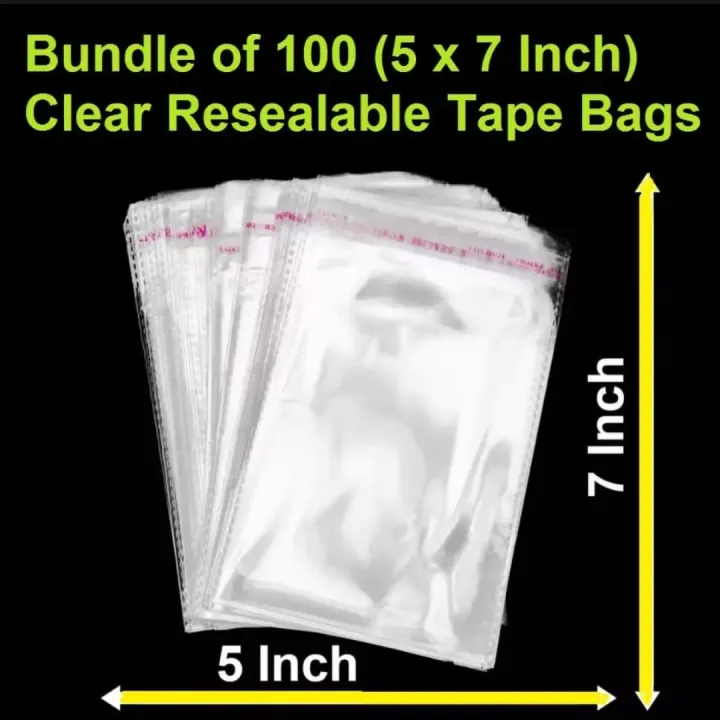 Pack / Bundle Of 100 (5 x 7 Inch) Resealable Cellophane/ BOPP/ Poly ...