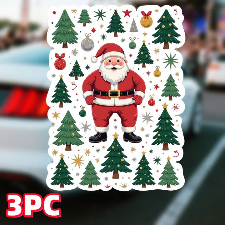 3PCS Santa & Christmas Trees" Sticker for Car Moto, Holiday Design ...