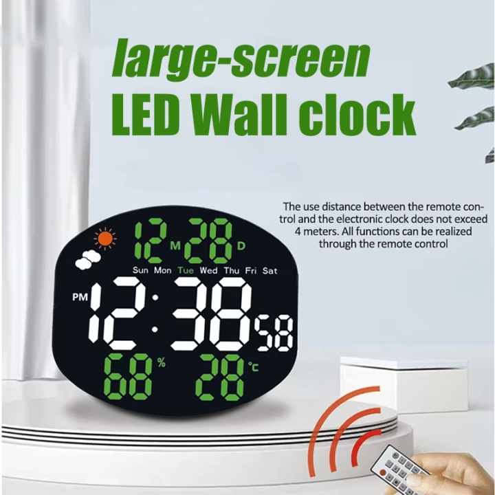 Large Digital Wall Clock Remote Control Electronic Clock With Dual ...