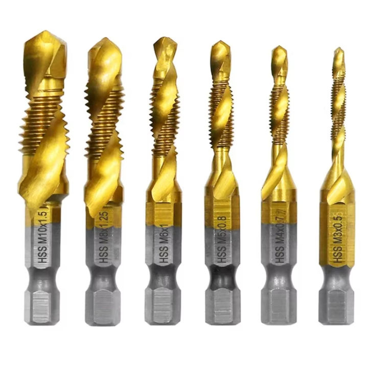 6PC High-Speed Steel 4341 Titanium Plated Composite Tap Drill And Tap ...