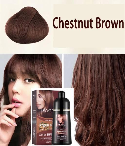 Mokeru Chestnut Brown Argan Oil Color Hair Dye Shampoo 500ml | Daraz.pk
