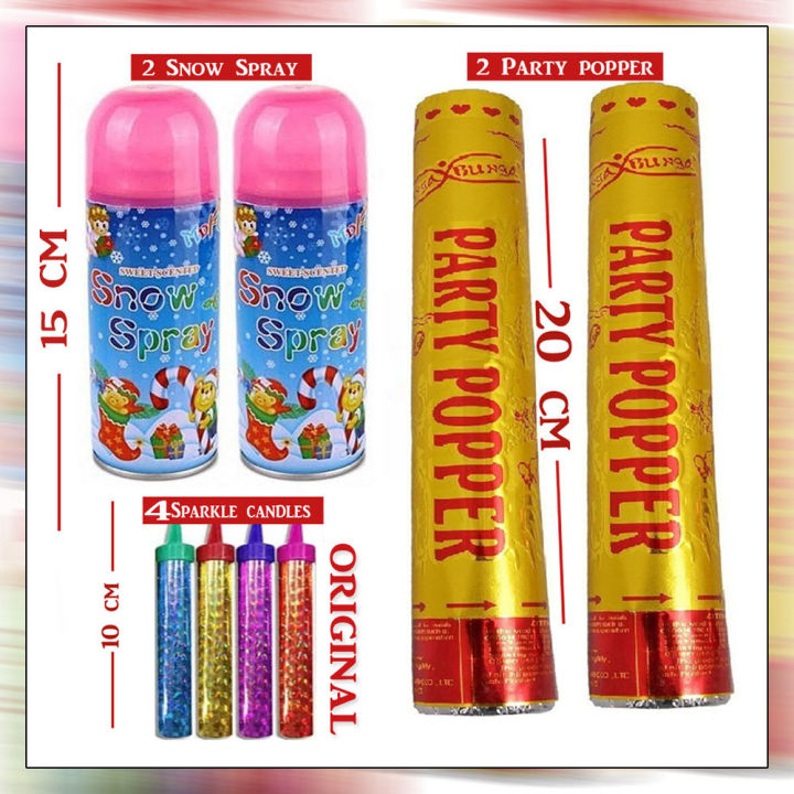 Birthday Party Combo Pack – 6 Sparkling Candles, 2 Big Poppers, 2 Snow ...