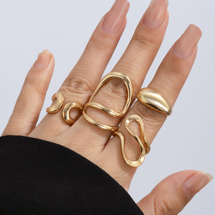 Ingemark 4Pcs Vintage Irregular C Shape Open Ring Set Women Creative ...