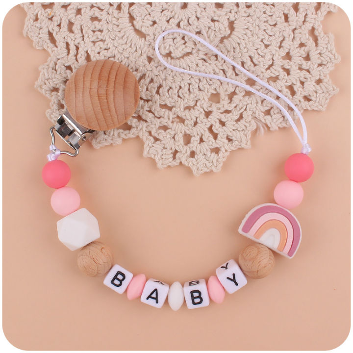 Baby soother beech wood pacifier chain Baby creative cartoon silicone ...