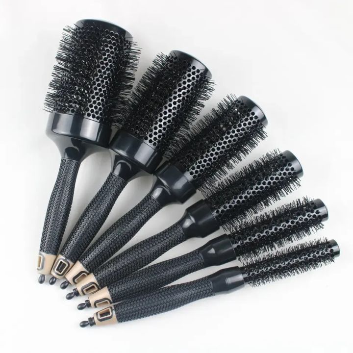 Black Cylinder Curly Hair Comb Ceramic Shape Nylon Tooth Roller Comb ...