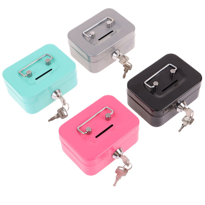 Portable Piggy Bank Mini Cash Box Metal Key Money Safe Box Small ...