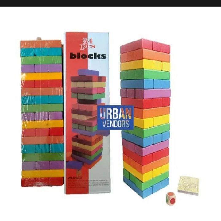 Mini Jenga Colourful Stacking Game With 1 Dices -54 Pcs | Daraz.pk
