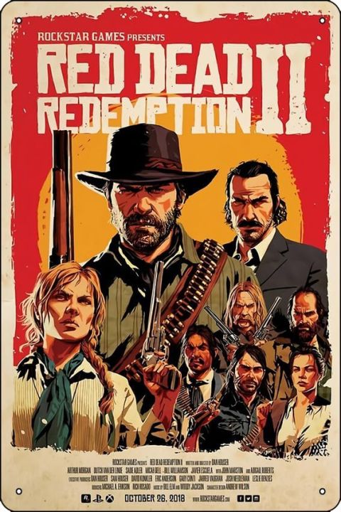 Red Redemption II Poster Poster Funny Metal Tin Sign Game Room Man Cave ...