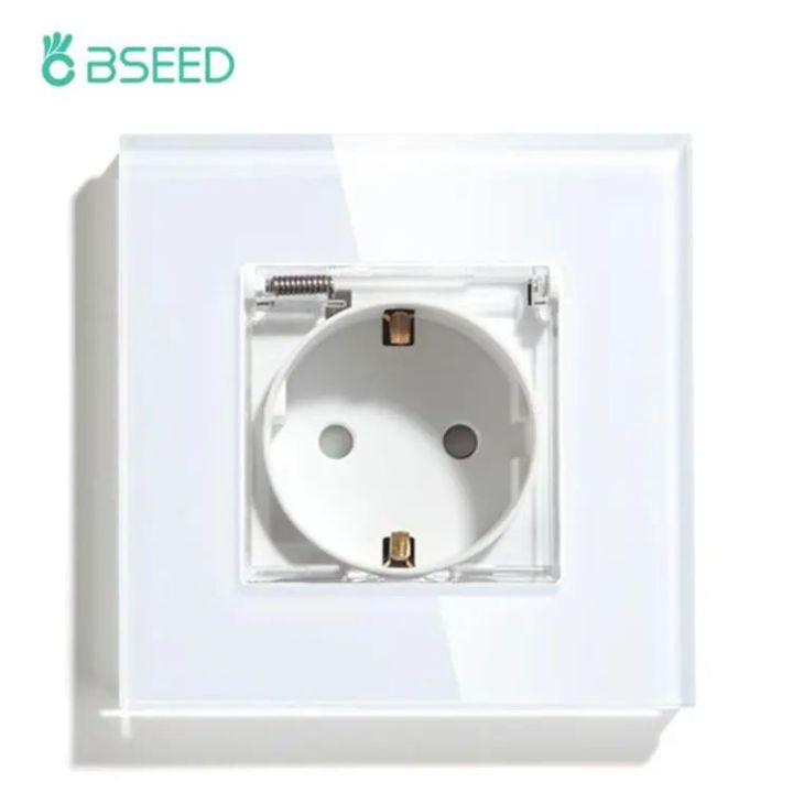 Wall socket white single glass crystal panal with frout cover 16A 110V ...