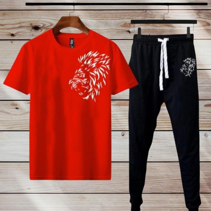 Men's Printed Polyester Track Suit 2 Pcs in Red | Daraz.pk