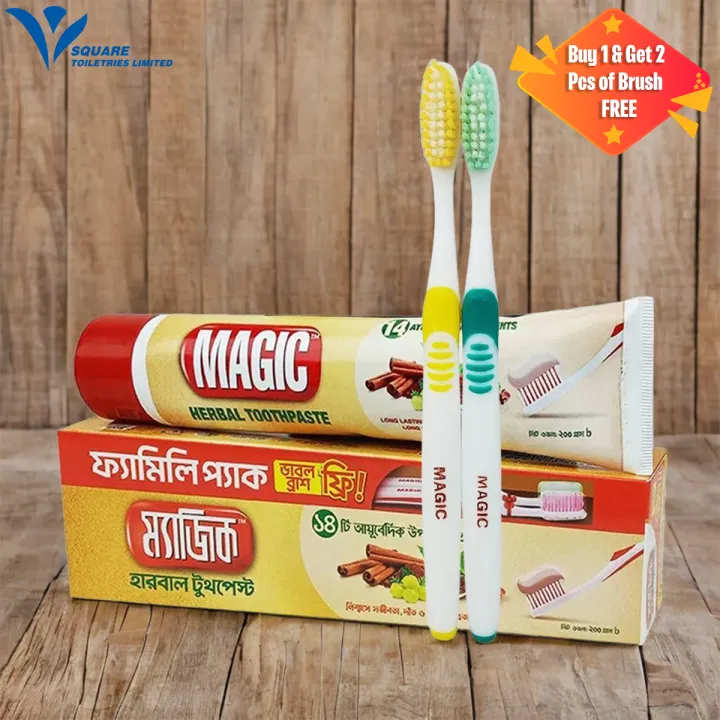 Buy 1 Magic Herbal Toothpaste 200 gm & Get 2 Pcs of Brush Free | Daraz ...