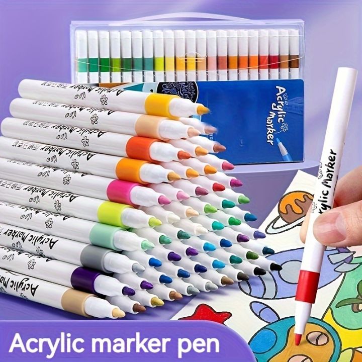 Quick Dry Acrylic Paint Pens Waterproof Fine Tip for Canvas Wood Glass ...