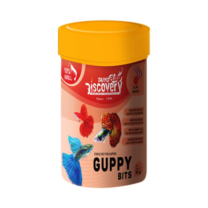 Taiyo Pluss Discovery | Guppy Bits Fish Food 50g | Slow Sinking ...