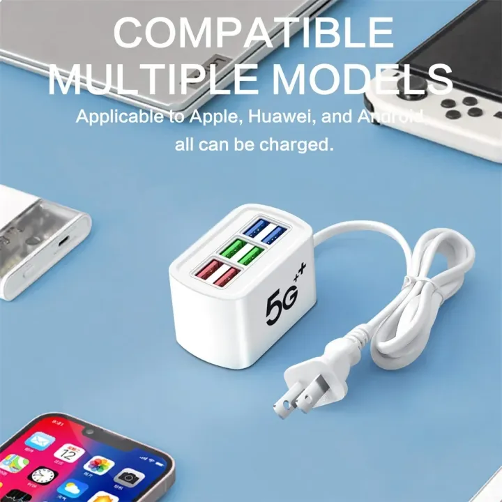 6 Ports USB Fast Charger Power Strip 6-in-1 USB Desktop Charging ...