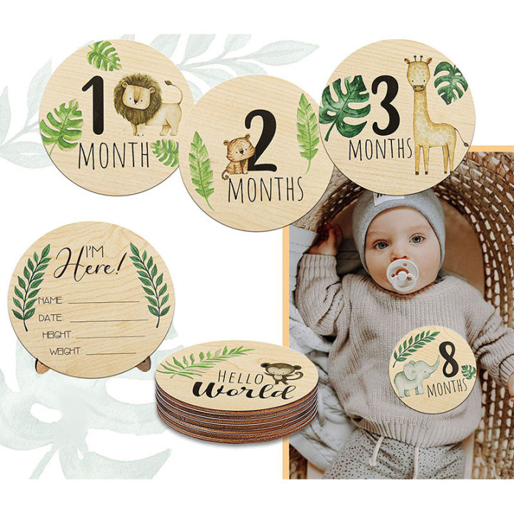 1 Set of 7 Wooden Baby Monthly Milestone Cards Wooden Welcome Newborn ...
