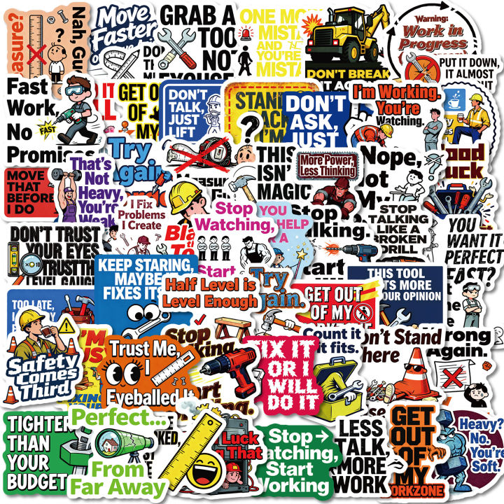 56Pcs Funny Hard Hat Stickers Motivational Tool Box Decals For Phone ...