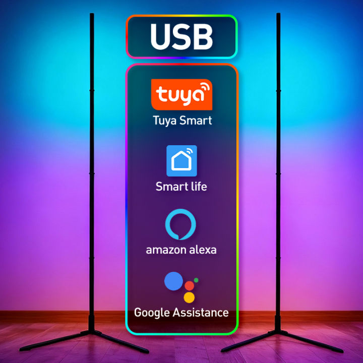 LED USB RGBIC Smart Floor Lamp, Tuya App & Remote Control, Adjustable ...