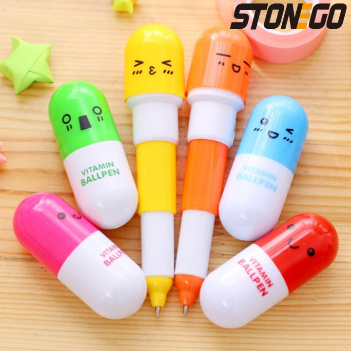 STONEGO Cute Smiling Face Pill Ball Point Pen Pencils Telescopic ...