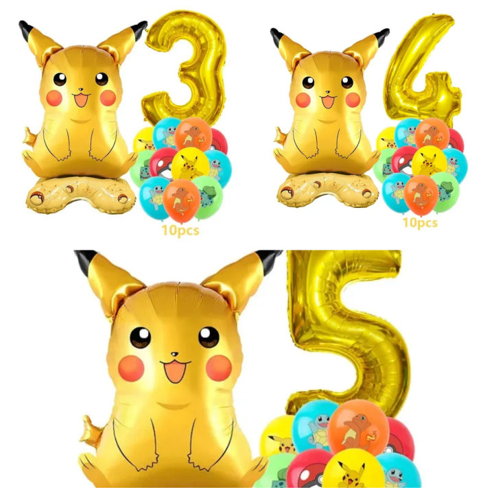 12Pcs Standing Pokemon Balloon Cartoon Pikachu Squirtle Bulbasaur ...