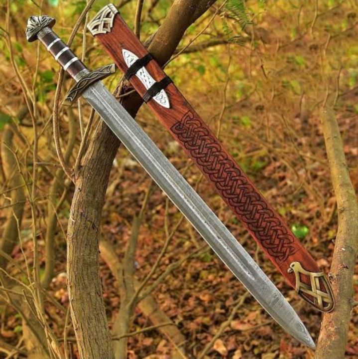 Handmade Viking Sword with Engraved Blade & Norse Knotwork Scabbard ...