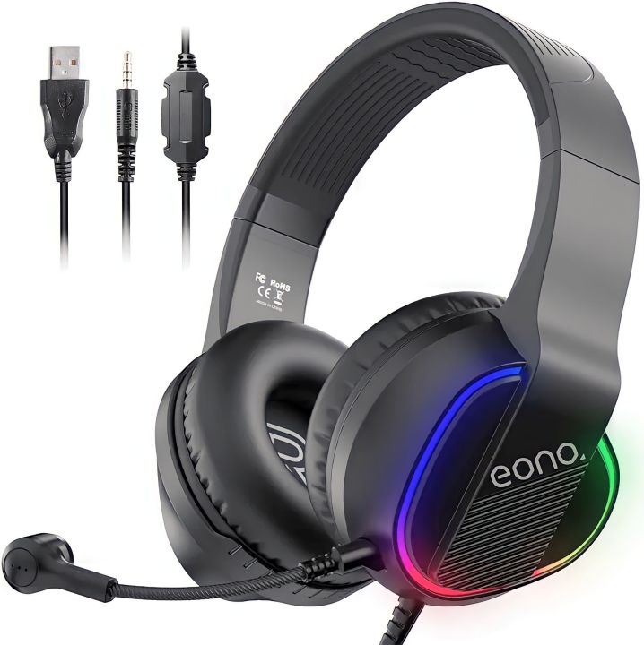 Eono E400 Setero Sound gaming headset with Boom mic wired headphones with RGB Light Compatible ...