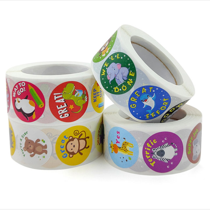 500Pcs/Roll Children's Cute Animal Scroll Reward Stickers for School ...