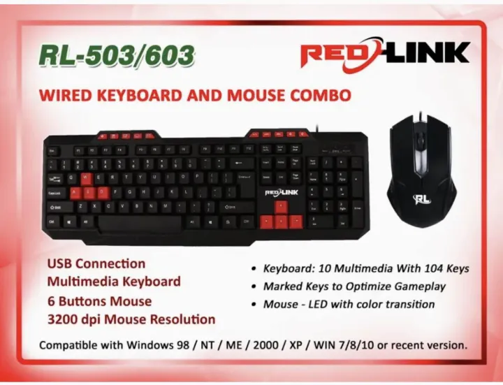 RedLink RL503 Mouse and Keyboard Combo Wired Keyboard and Mouse Combo ...