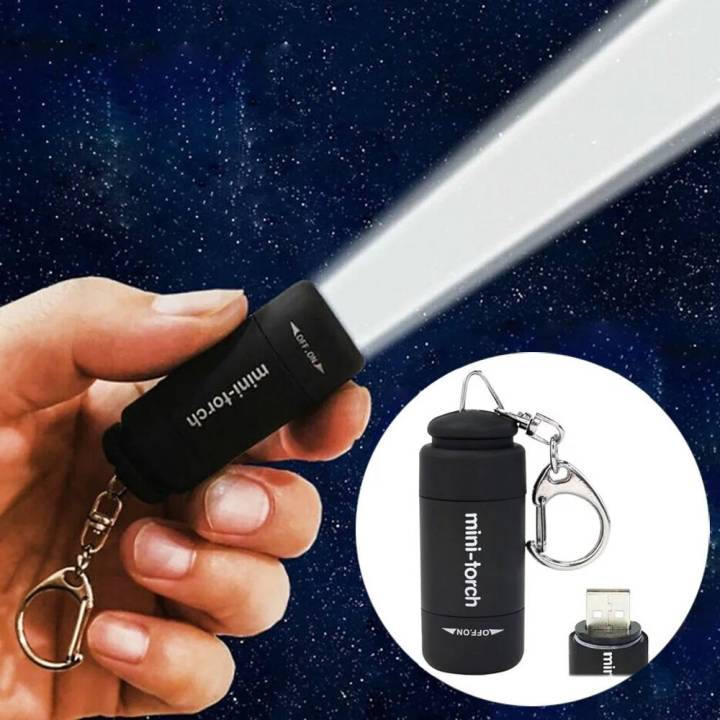 Mini LED Flashlight USB Charging Flashlight Keychain Portable Pocket ...