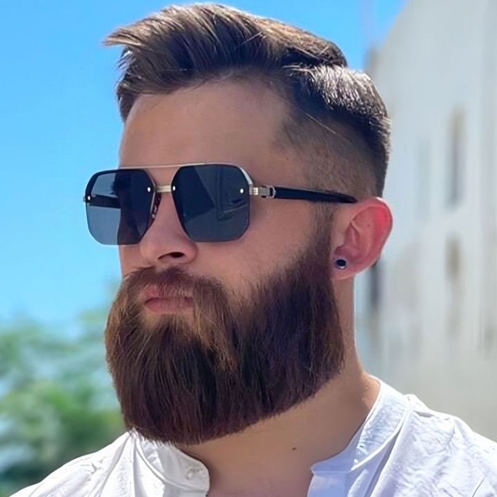 High Quality Rimless Men Sunglasses UV400 Square Double Bridge Eyewear ...
